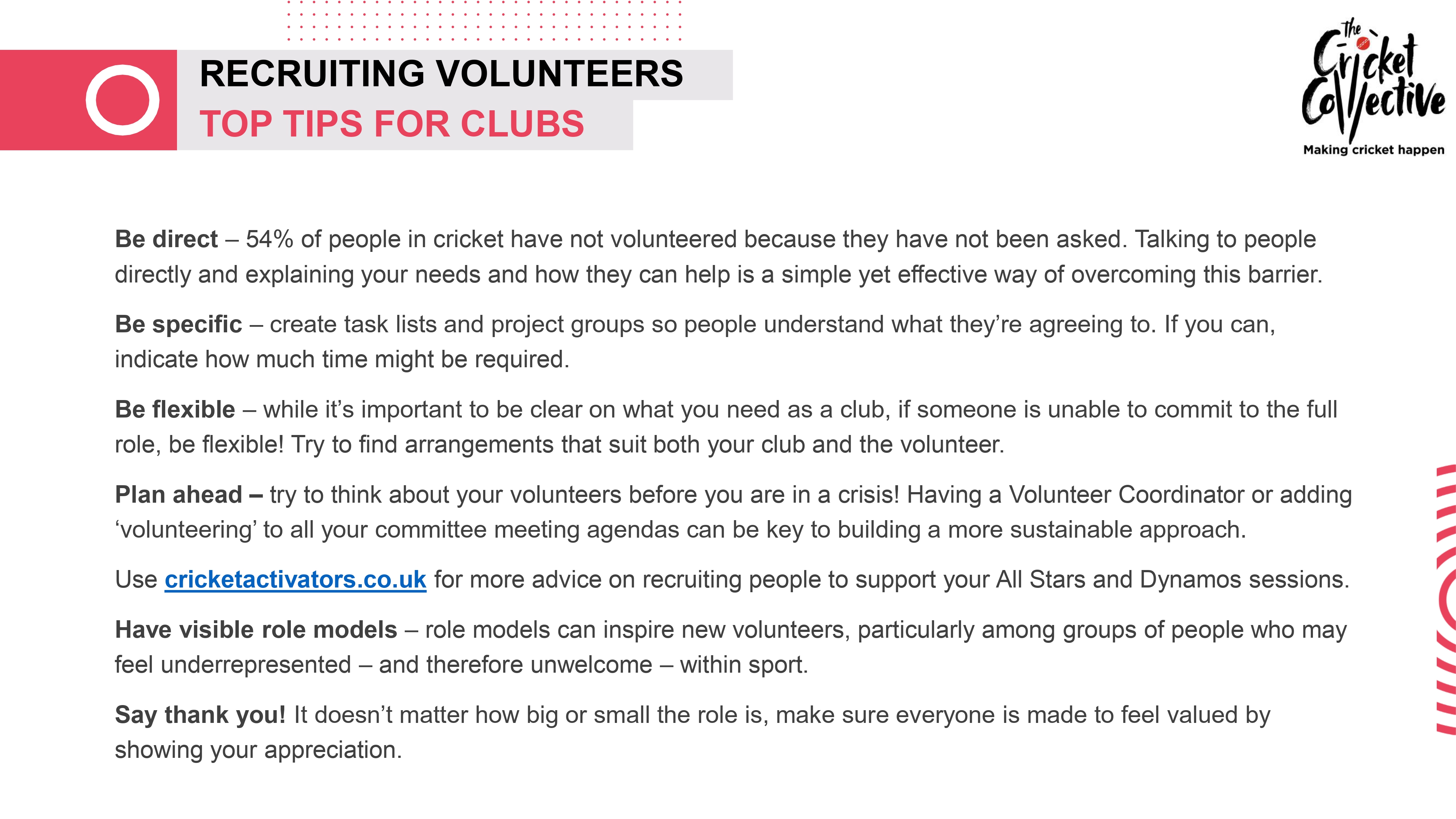 Recruiting More Volunteers – The Cricket Collective